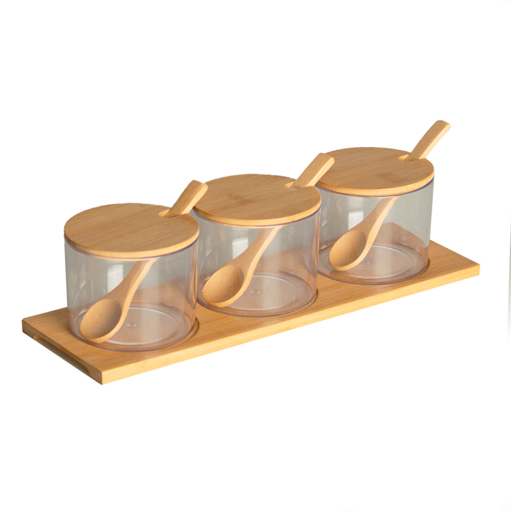 Kit Porta Condimentos de Bambu Redondo c/ 3 Pçs - Paramount Plásticos